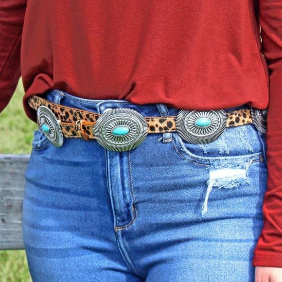 Unbranded | Accessories | Western Beaded Concho Faux Leopard Print ...